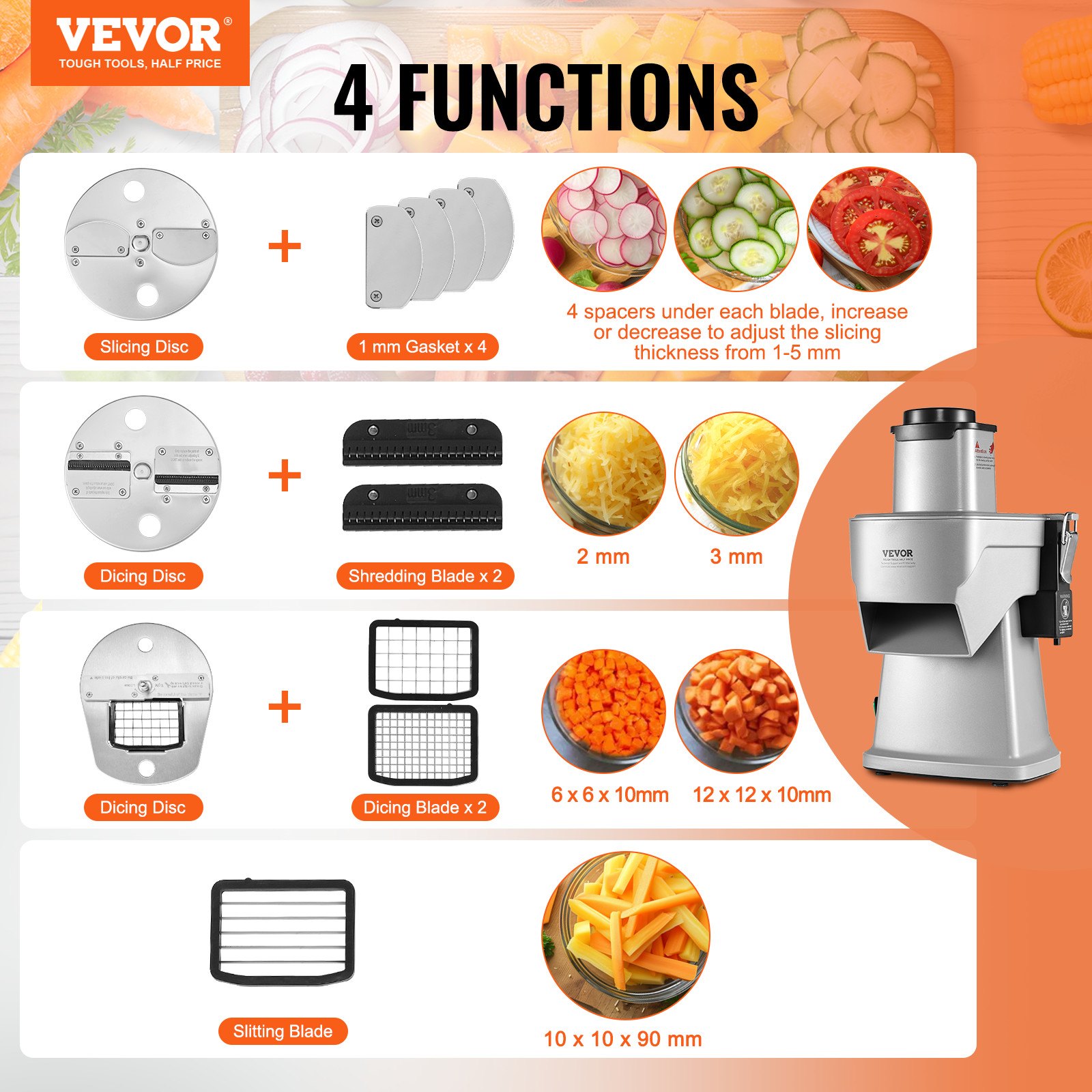 VEVOR Electric Vegetable Slicer, 4 in 1 Multifunctional Food Cutter ...