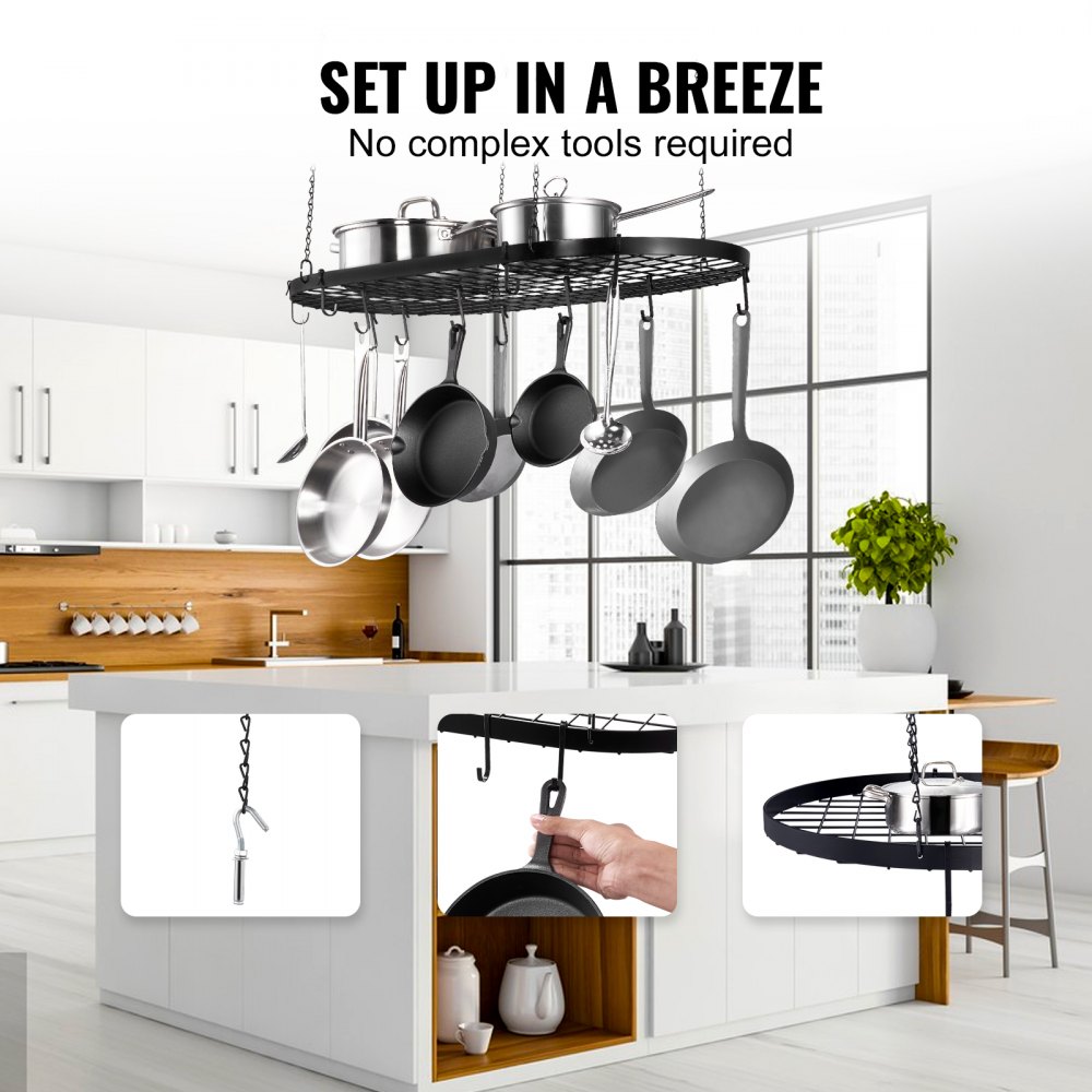 VEVOR Hanging Pot Rack Ceiling Mount 32 inch Ceiling Pot Rack with 12 S ...