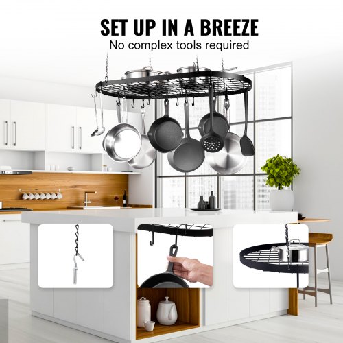 VEVOR Hanging Pot Rack, 36 inch Hanging Pot Rack Ceiling Mount, Ceiling ...