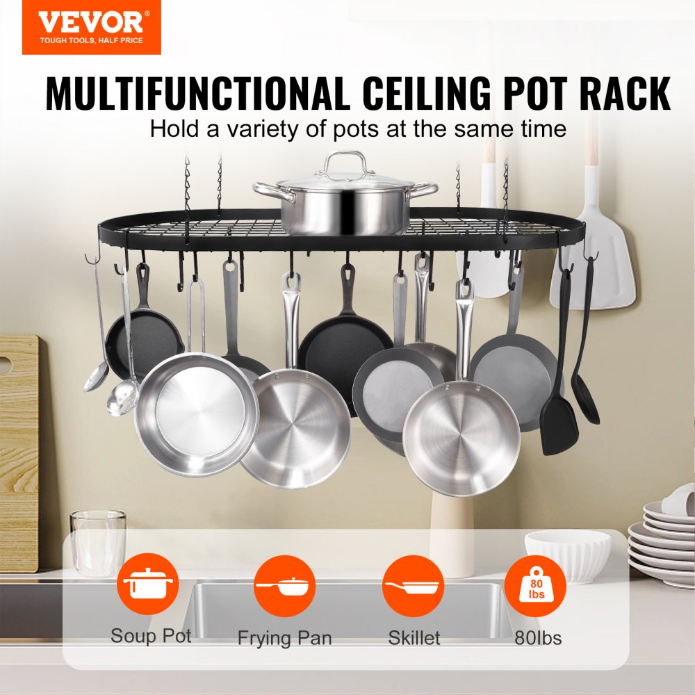 VEVOR Hanging Pot Rack, 36 inch Hanging Pot Rack Ceiling Mount, Ceiling ...