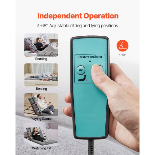 Electric Lifting Backrest 300 lbs 4-68° Adjustable with Folable ...