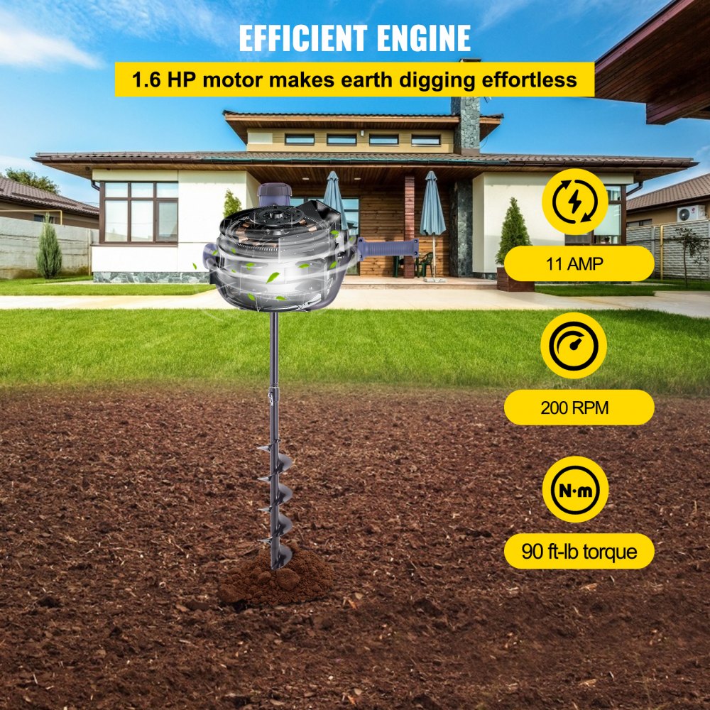 VEVOR Electric Post Hole Digger, 1200 W 1.6 HP Electric Auger Powerhead ...