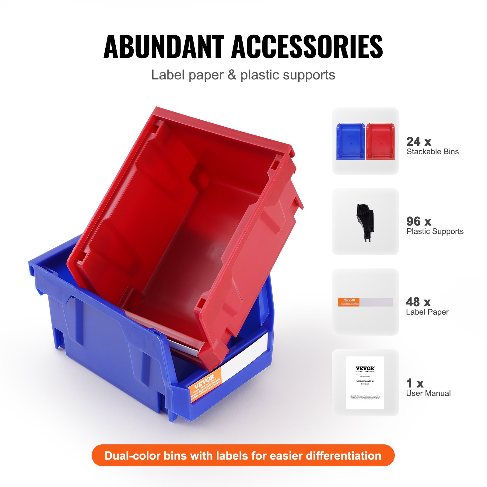 Vevor Plastic Storage Bin 137 Mm X 105 Mm X 78 Mm Hanging Stackable