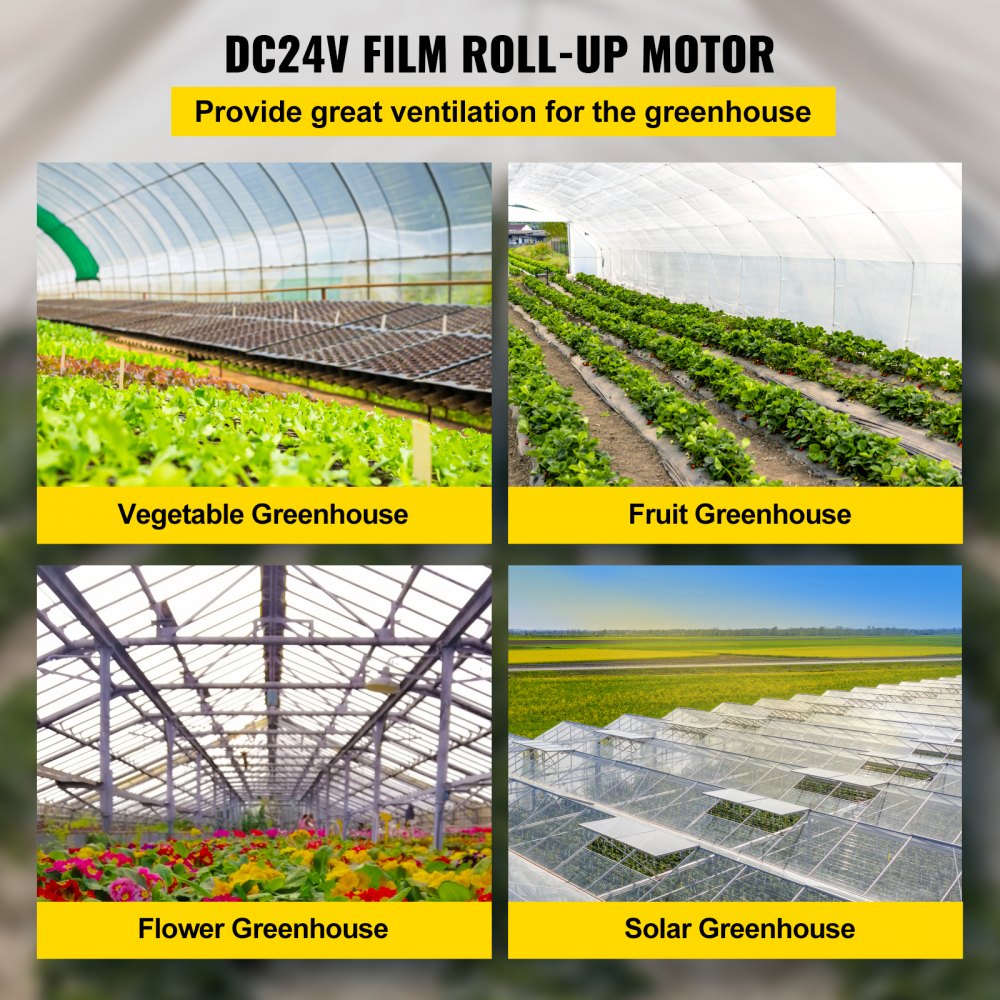 VEVOR Greenhouse Roll Up Motor Kit, 100W DC 24V 3.2 RPM, Waterproof ...