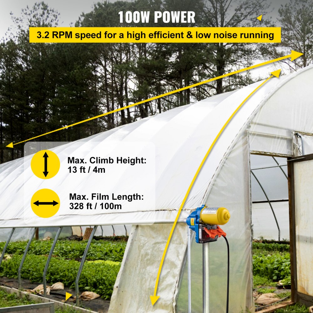 VEVOR Greenhouse Roll Up Motor, 100W DC 24V 3.2 RPM, Waterproof ...