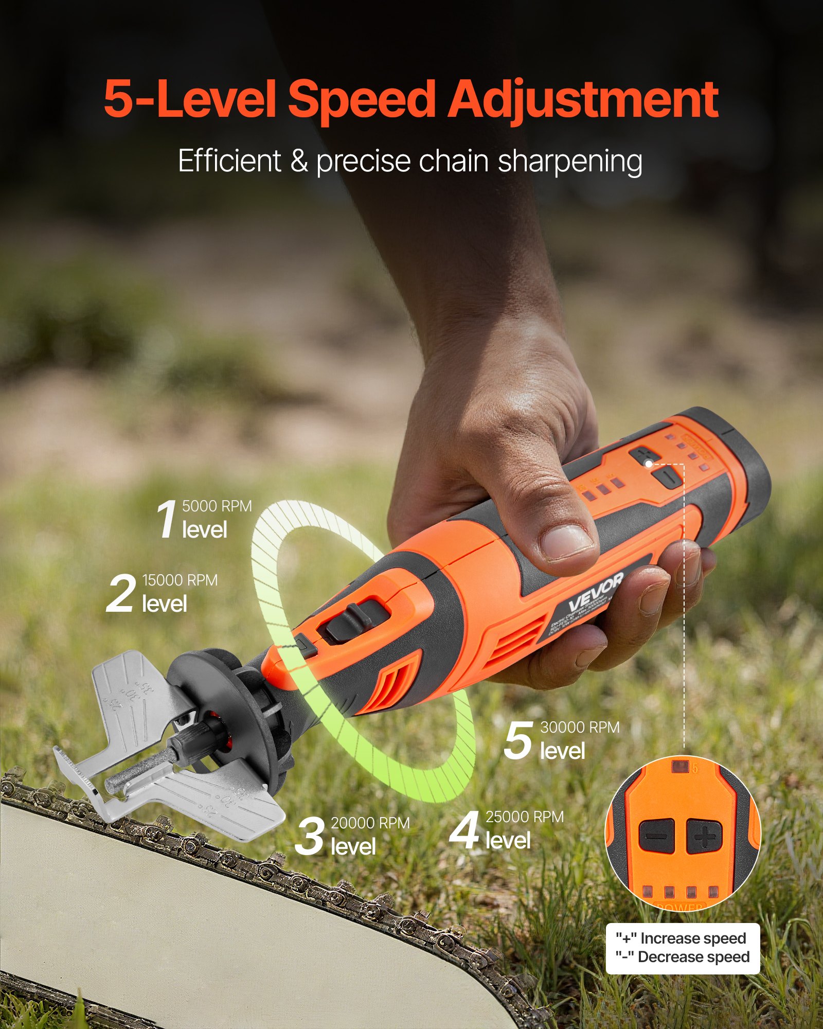 VEVOR Cordless Chainsaw Sharpener, 5-Speed Adjustable Electric Saw ...