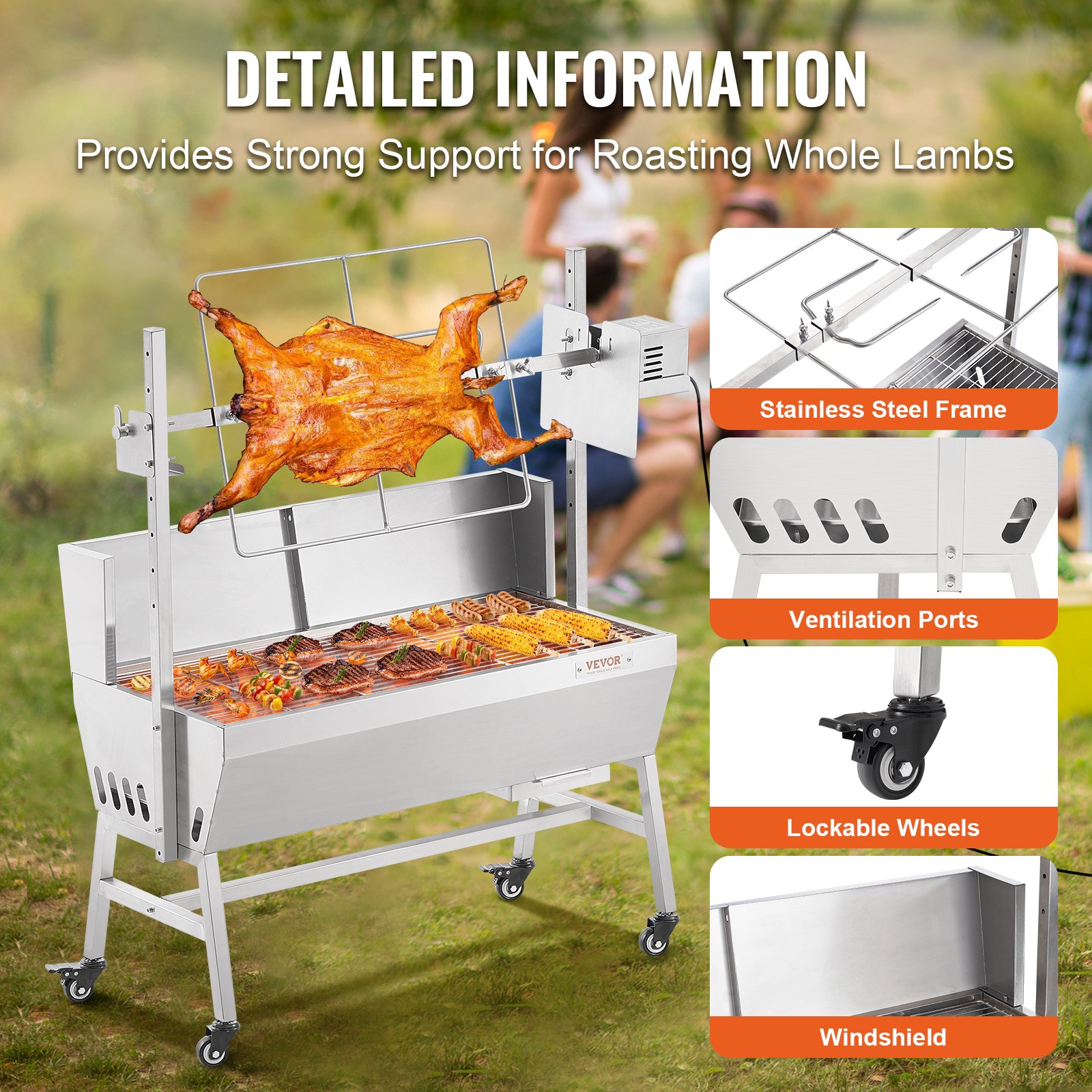VEVOR Roaster Spit Rotisserie BBQ Grill Pig Lamb Chicken Roaster 42W ...