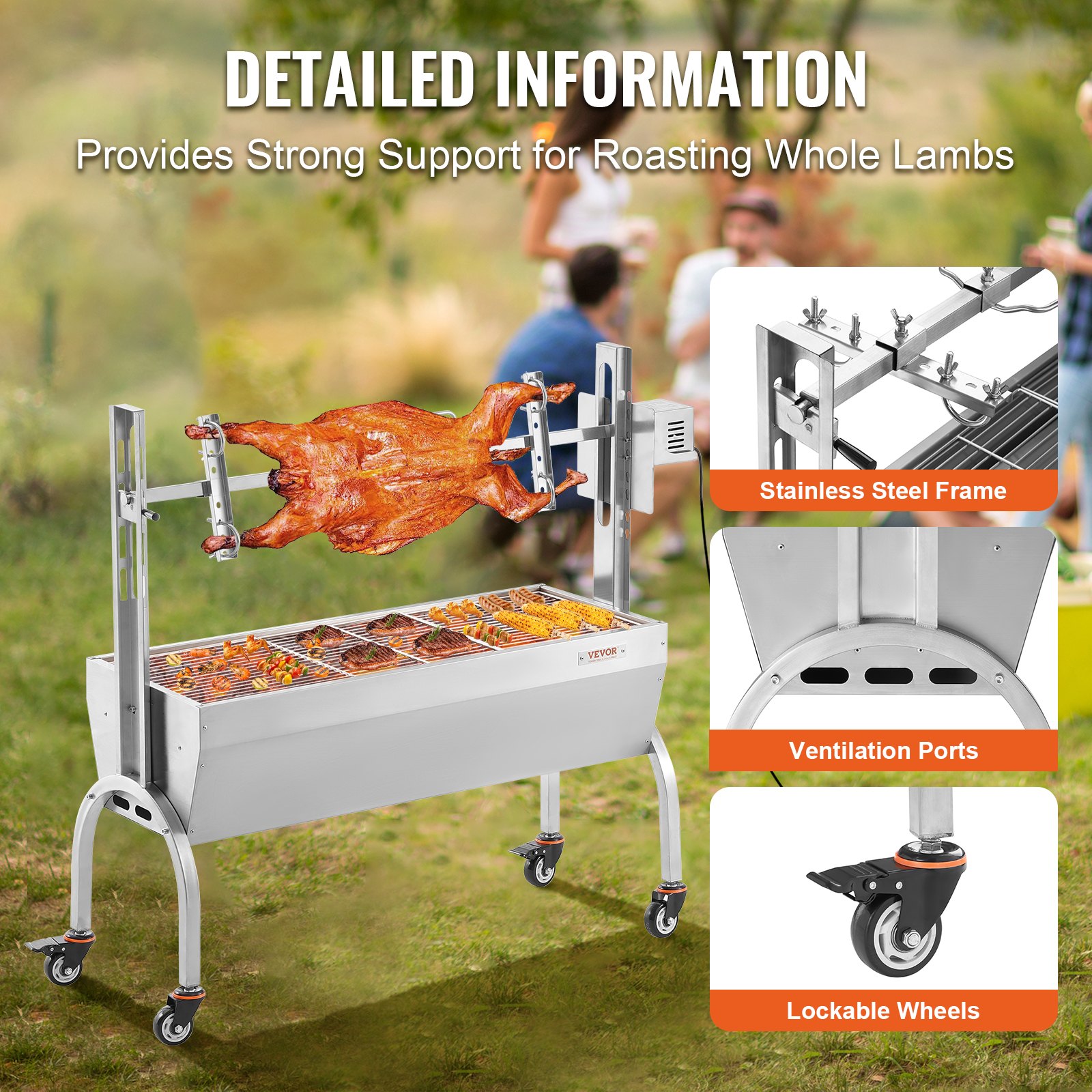 VEVOR Roaster Spit Rotisserie BBQ Grill Pig Lamb Chicken Roaster 52W ...