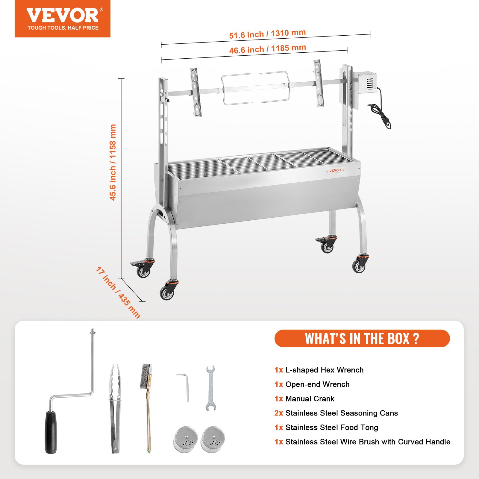 VEVOR Roaster Spit Rotisserie BBQ Grill Pig Lamb Chicken Roaster 52W ...