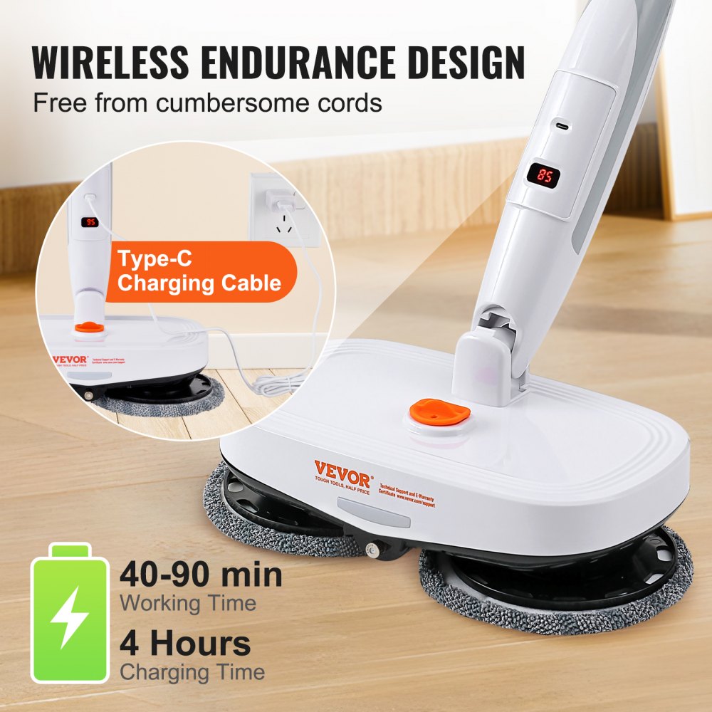 VEVOR Cordless Electric Mop, Electric Spin Mop with Water Tank, up to ...