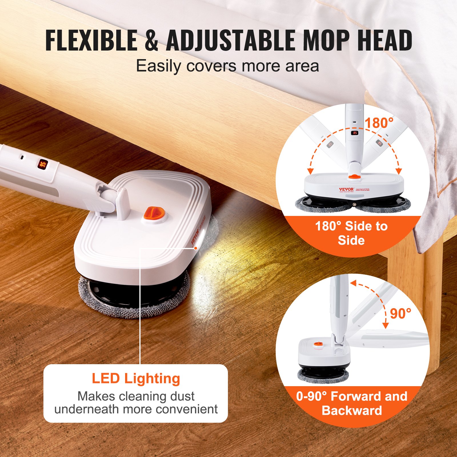 VEVOR Cordless Electric Mop, Electric Spin Mop with Water Tank, up to ...
