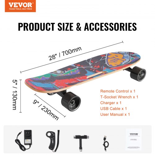 VEVOR Electric Skateboard with Remote, 9.3 Mph Top Speed & 5 Miles Max ...