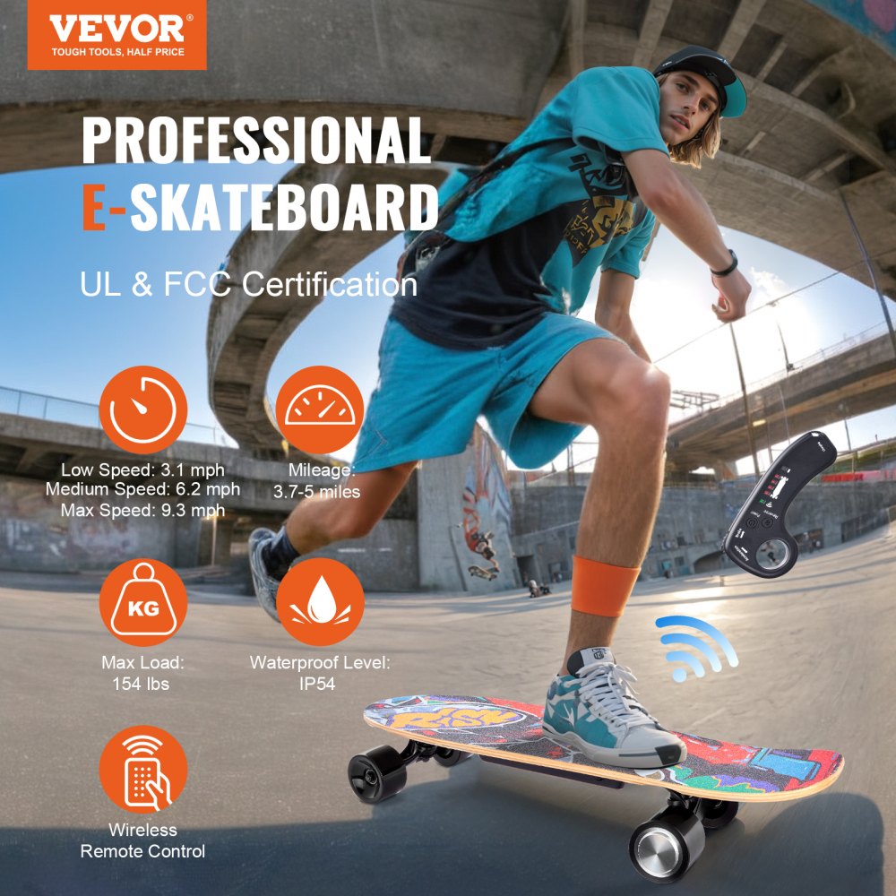 VEVOR Electric Longboard Skateboard with Control 5 Miles Range for ...