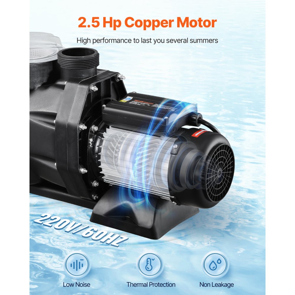 VEVOR Above Ground Pool Pump, 2.5 HP, 148 GPM Max Flow Single Speed ...