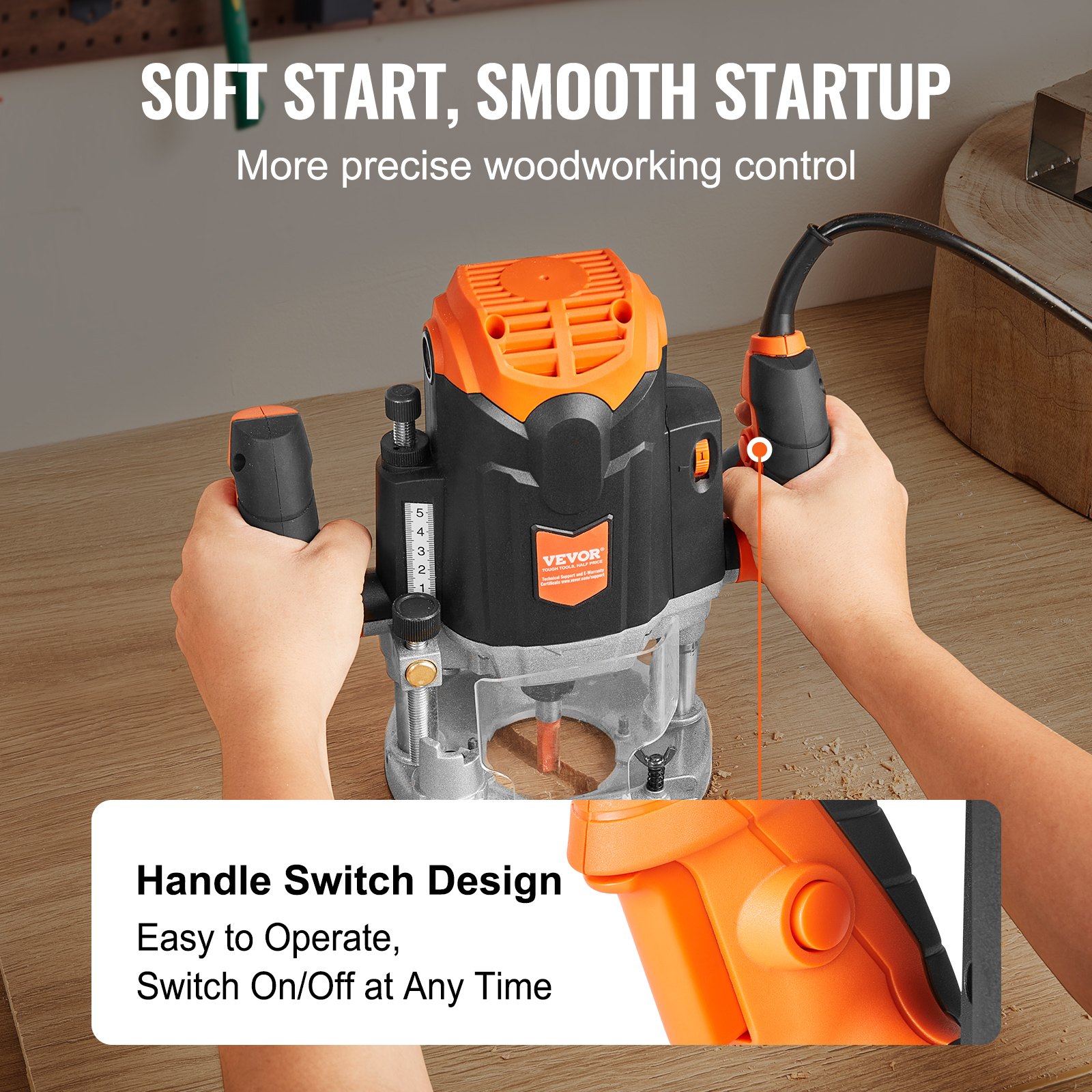 VEVOR Plunge Router, 3-1/4 HP, 120V, 12000-23000 RPM Variable Speed ...