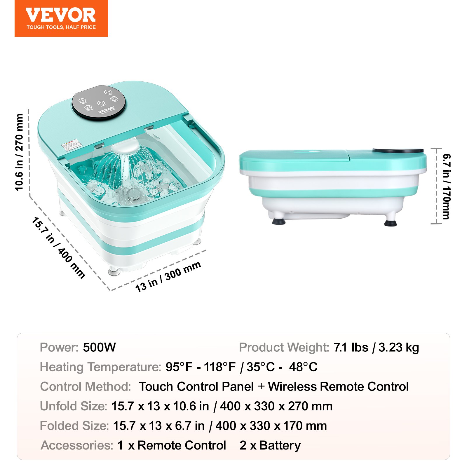 Vevor Collapsible Foot Spa Bath Massager 95°f 118°f Heated Pedicure