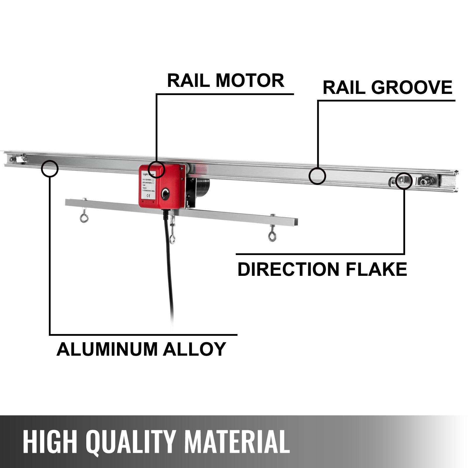 VEVOR 10.8 ft Adjustable Indoor Grow Light Mover Track Rail Mover Kit ...