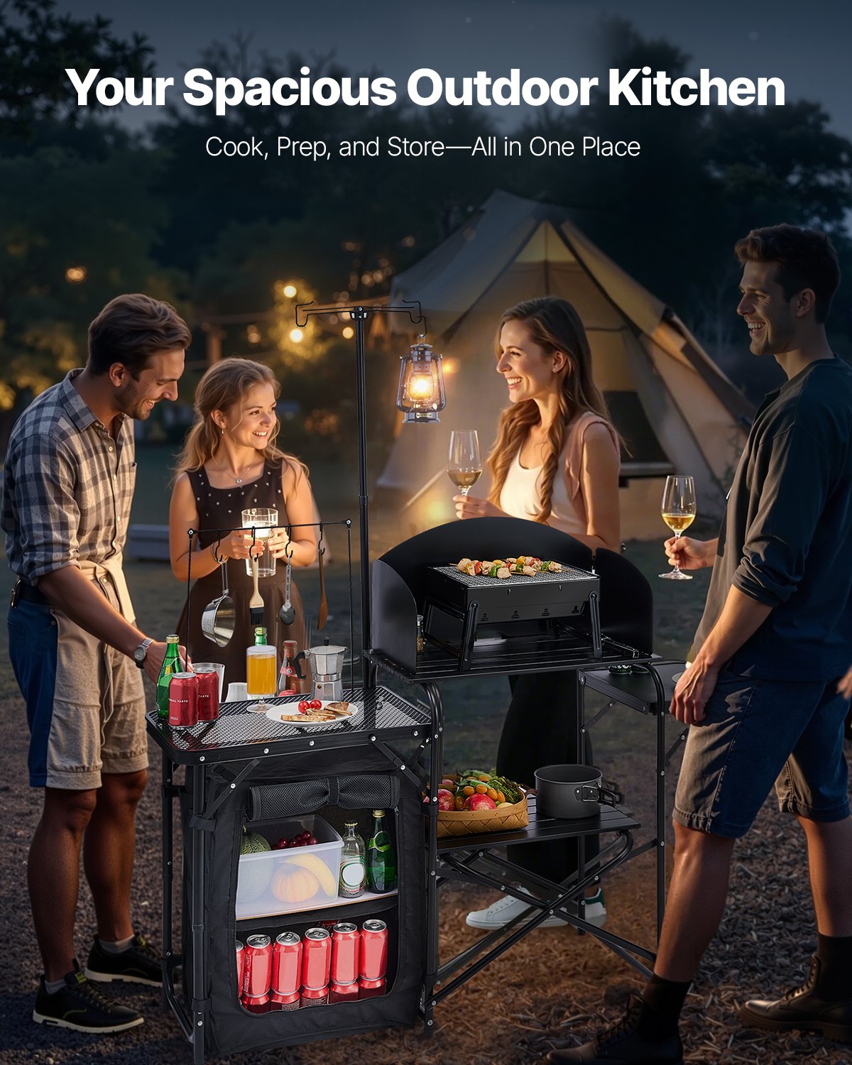VEVOR Camping Kitchen Table, Outdoor Camp Cooking Table, Aluminum ...
