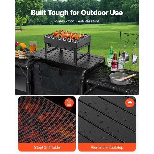 Camping Kitchen Table Portable Outdoor Cook Station Windshield Cupboard ...