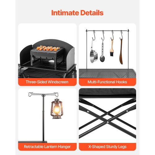 Camping Kitchen Table Portable Outdoor Cook Station Windshield Cupboard ...