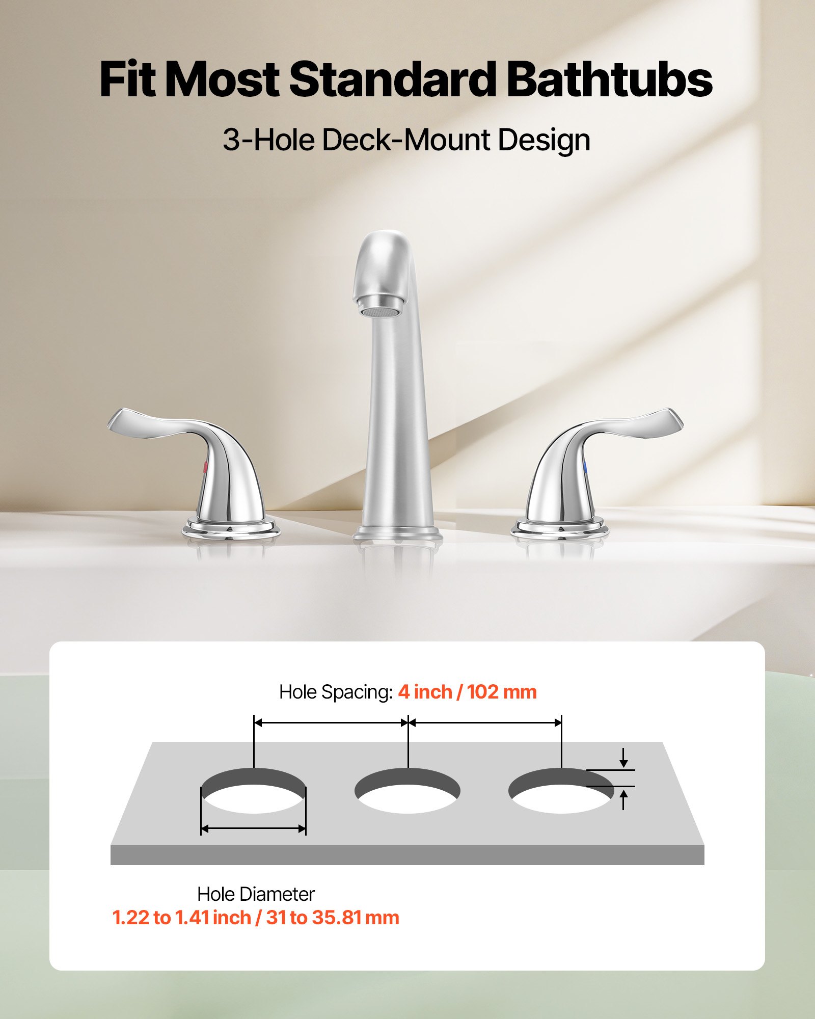 VEVOR Roman Tub Faucet, 3 Hole Waterfall Bathtub Faucet, Gooseneck Bath ...