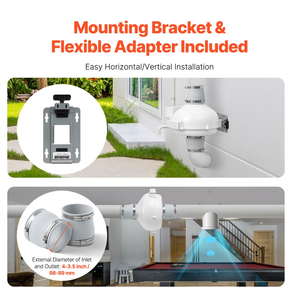 4" to 3.5" Radon Mitigation Fan System Kit Quiet 260 CFM Inline Duct ...