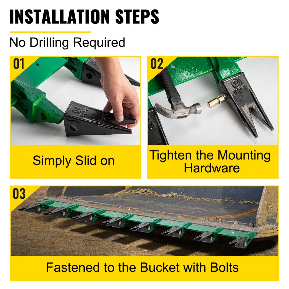 VEVOR Bucket Tooth Bar, 64'' Bolt on Tooth Bar, with 8 Weld-on Shanks ...