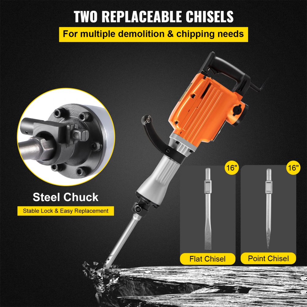 2200W Demolition Jack Hammer Electric Concrete Breaker 2 Chisel | VEVOR US
