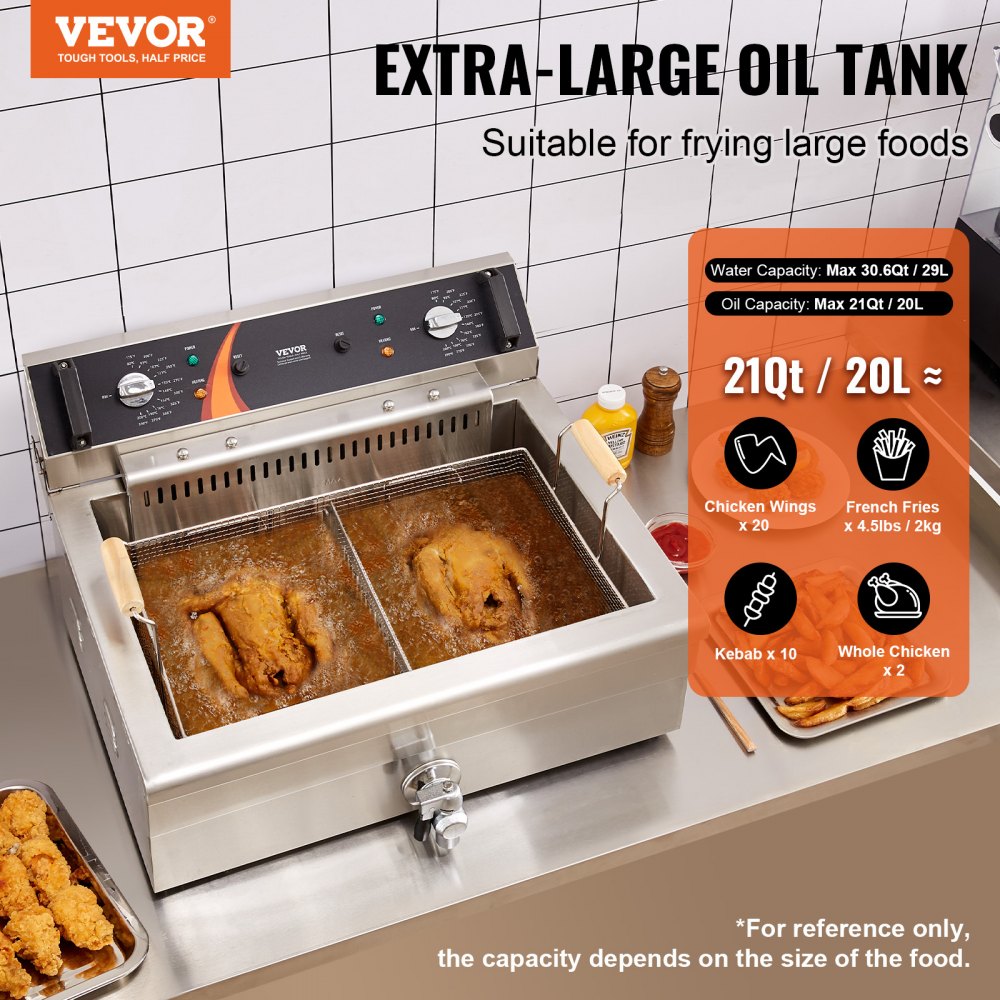 VEVOR Commercial Electric Deep Fryer Countertop Deep Fryer 3000W 30.6Qt ...