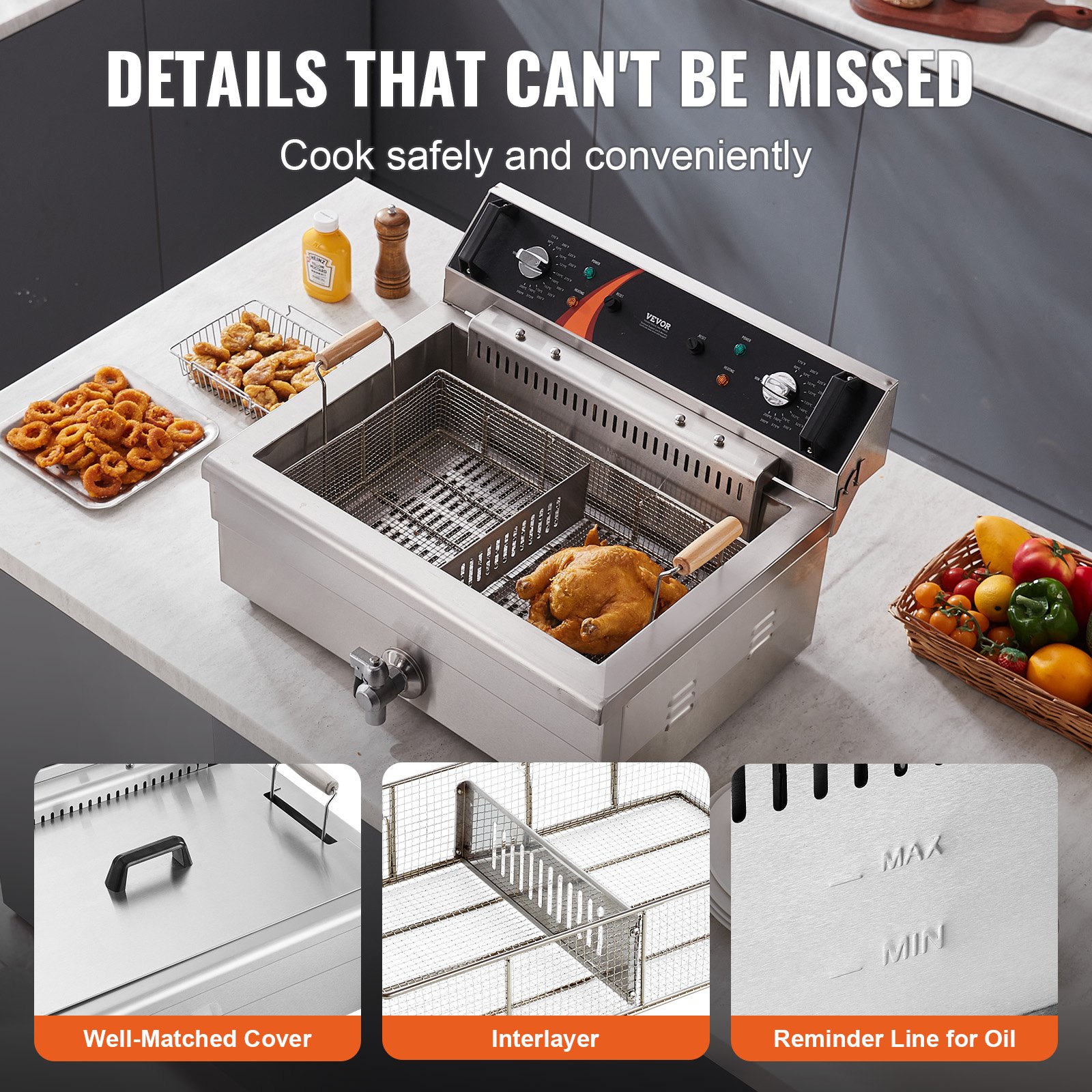 VEVOR Commercial Electric Deep Fryer Countertop Deep Fryer 3000W 30.6Qt ...