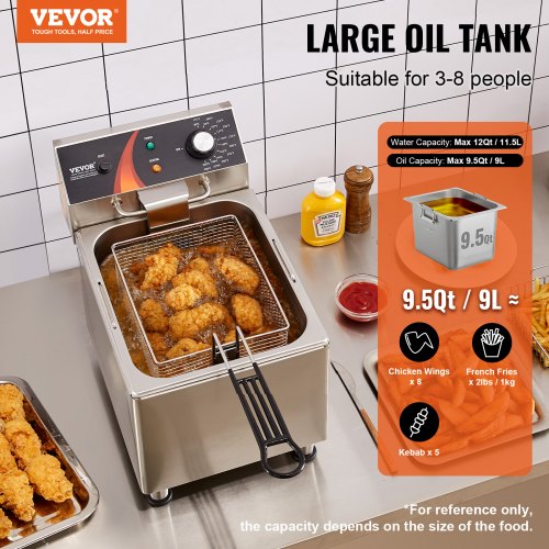 VEVOR Commercial Electric Deep Fryer Countertop Deep Fryer 1750W 12Qt ...