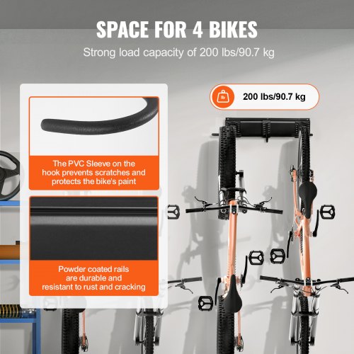 VEVOR Bike Storage Rack, 4 Bike Racks and 2 Helmets Hooks, Wall Mount ...
