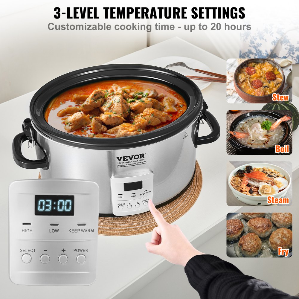 VEVOR Slow Cooker, 7QT 280W Electric Slow Cooker Pot with 3-Level Heat ...