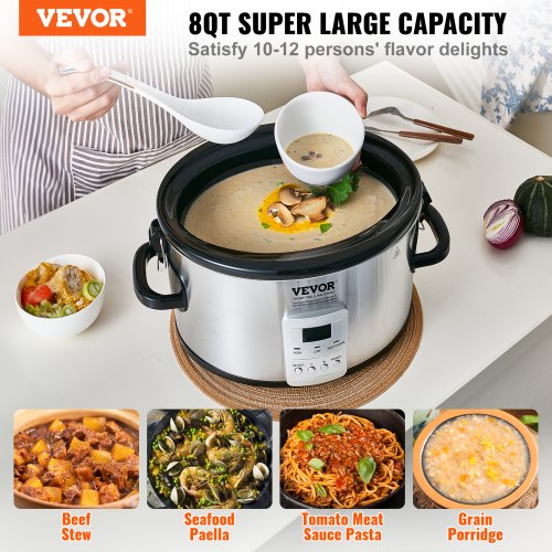 VEVOR Slow Cooker, 8QT 320W Electric Slow Cooker Pot with 3-Level Heat ...