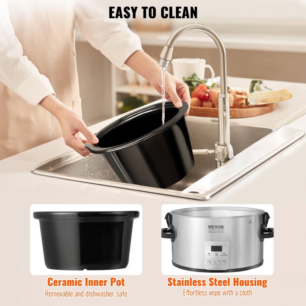 VEVOR Slow Cooker, 8QT 320W Electric Slow Cooker Pot with 3-Level Heat ...