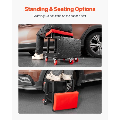Mechanic Stool Rolling Work Seat 300 lbs Load Seat/Step Stool with ...