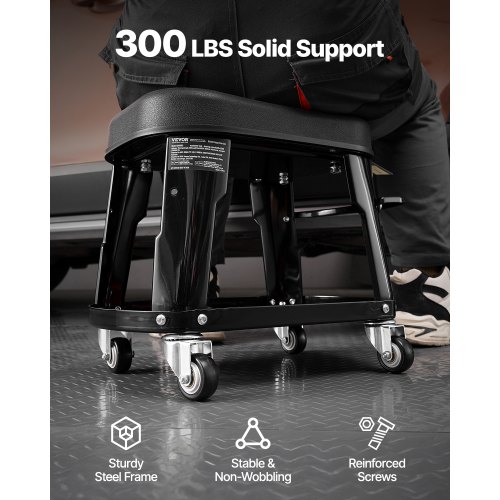Mechanic Stool Rolling Workshop Seat 300 lbs Load with Wheels & Tool ...