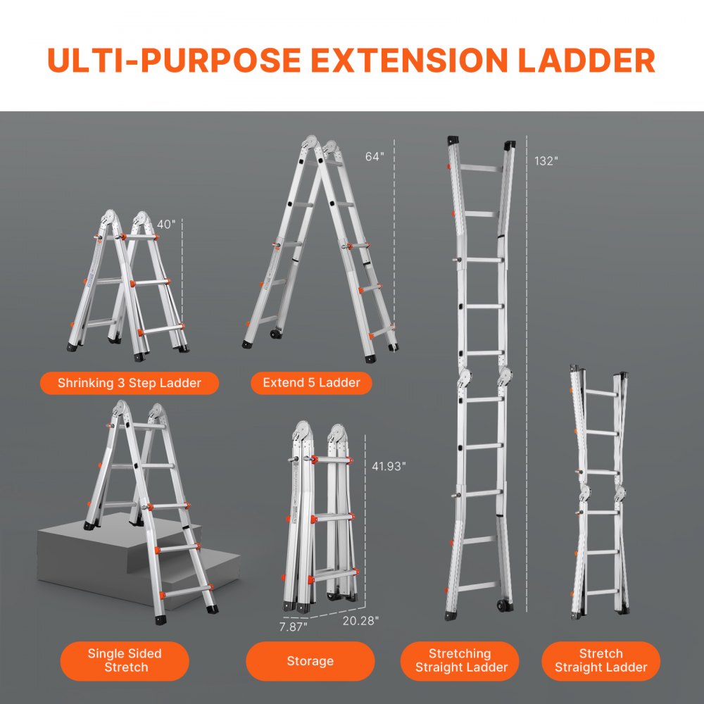 VEVOR Telescoping Ladder A Frame, 11 FT Compact Aluminum Extension ...