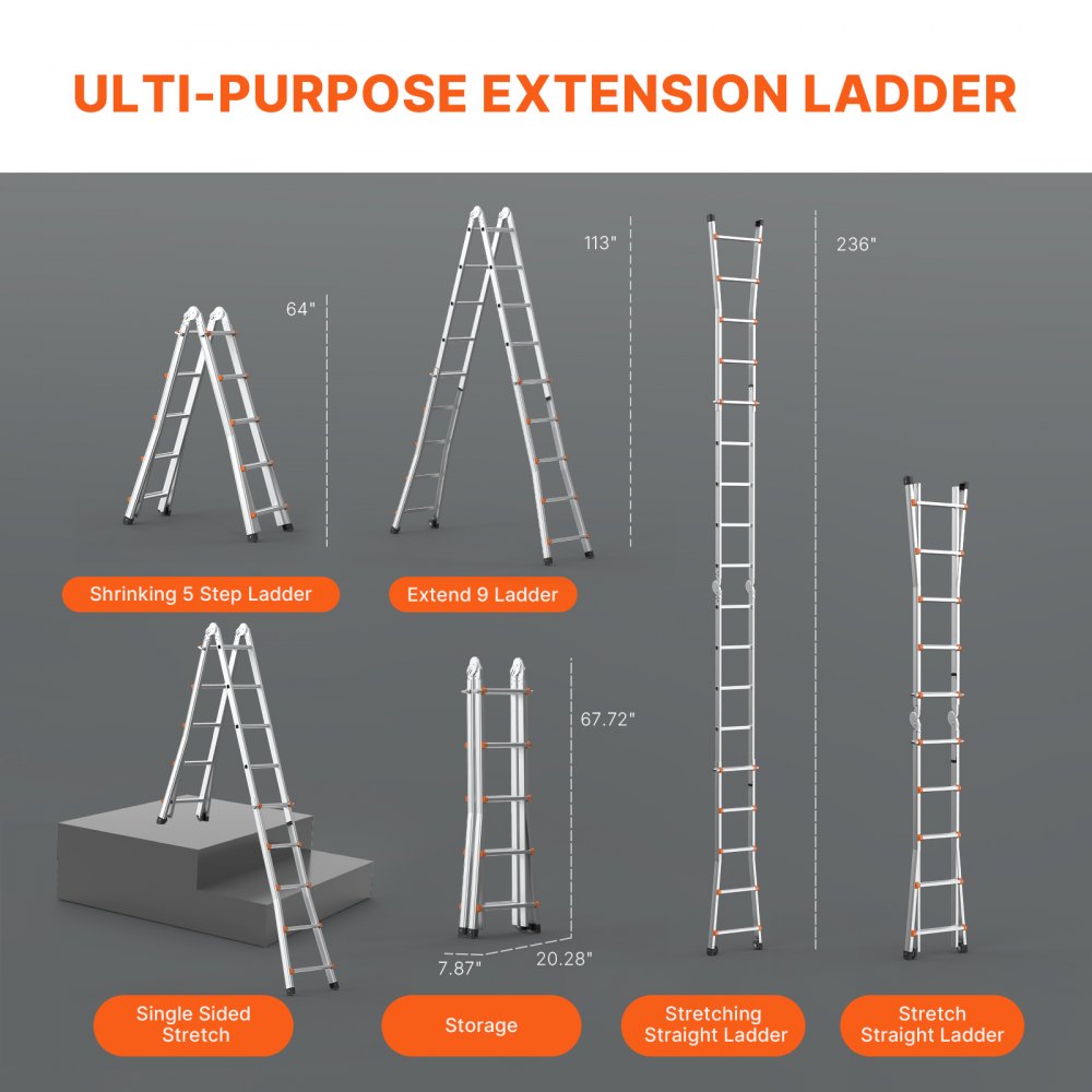 VEVOR Telescoping Ladder A Frame 19 FT Extension Multi-Function for ...