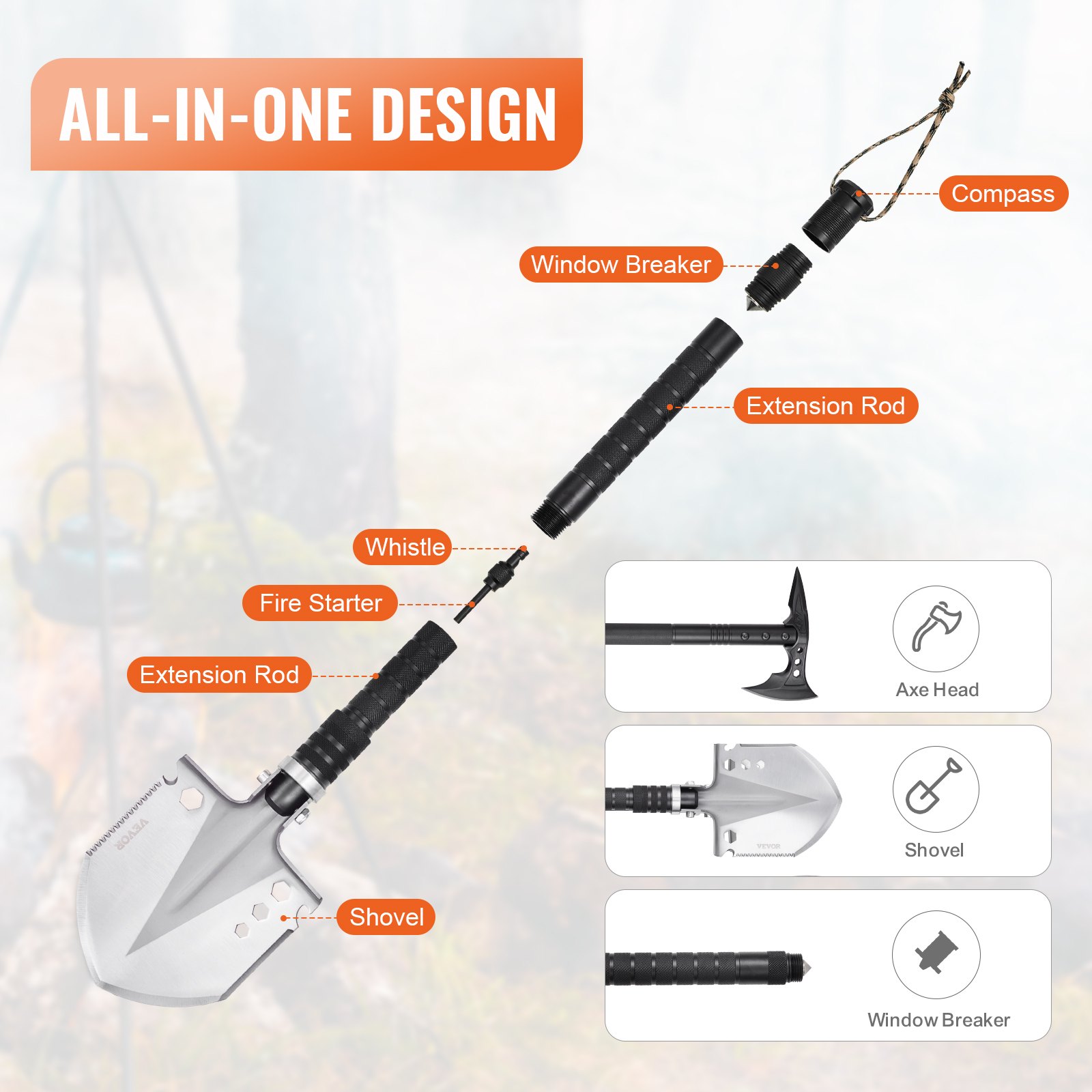 Survival Shovel Survival Axe 28-in-1 Camping Folding Shovels with ...