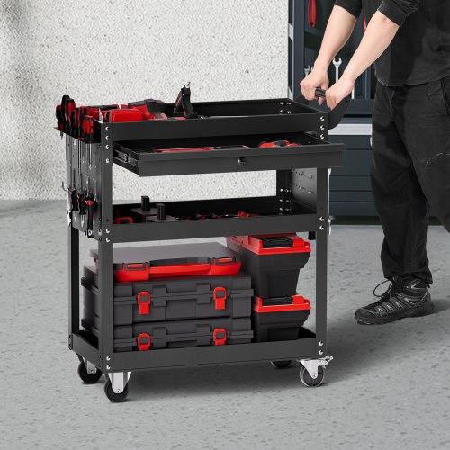 VEVOR 4-Tier Tool Cart on Wheels 350 lb Rolling Work Cart with Drawer ...