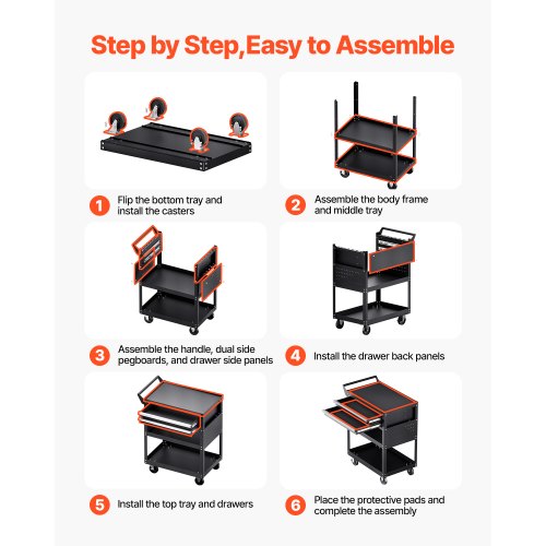 VEVOR 5-Tier Tool Cart on Wheels 400 lb Rolling Work Cart with Drawer ...