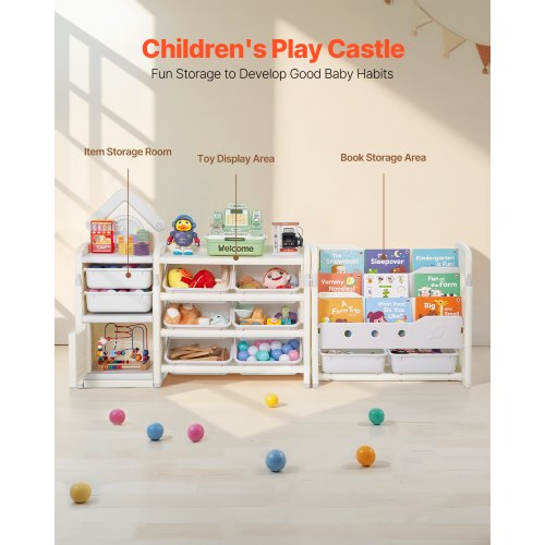 VEVOR Kids Toy Storage with Bookshelf, 4-Tier Toy Storage Organizer ...