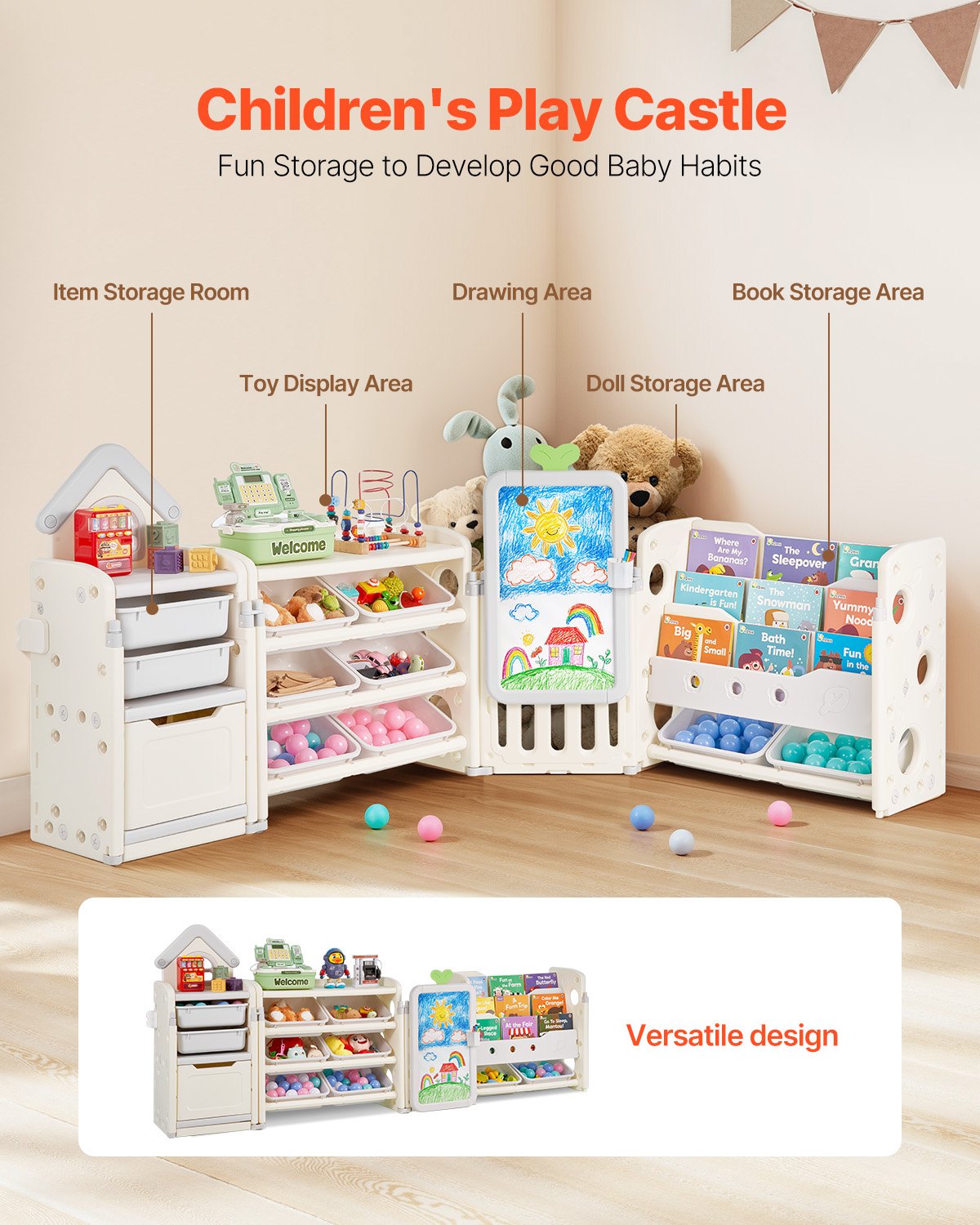 VEVOR Kids Toy Storage with Bookshelf, 4-Tier Large Toy Storage ...