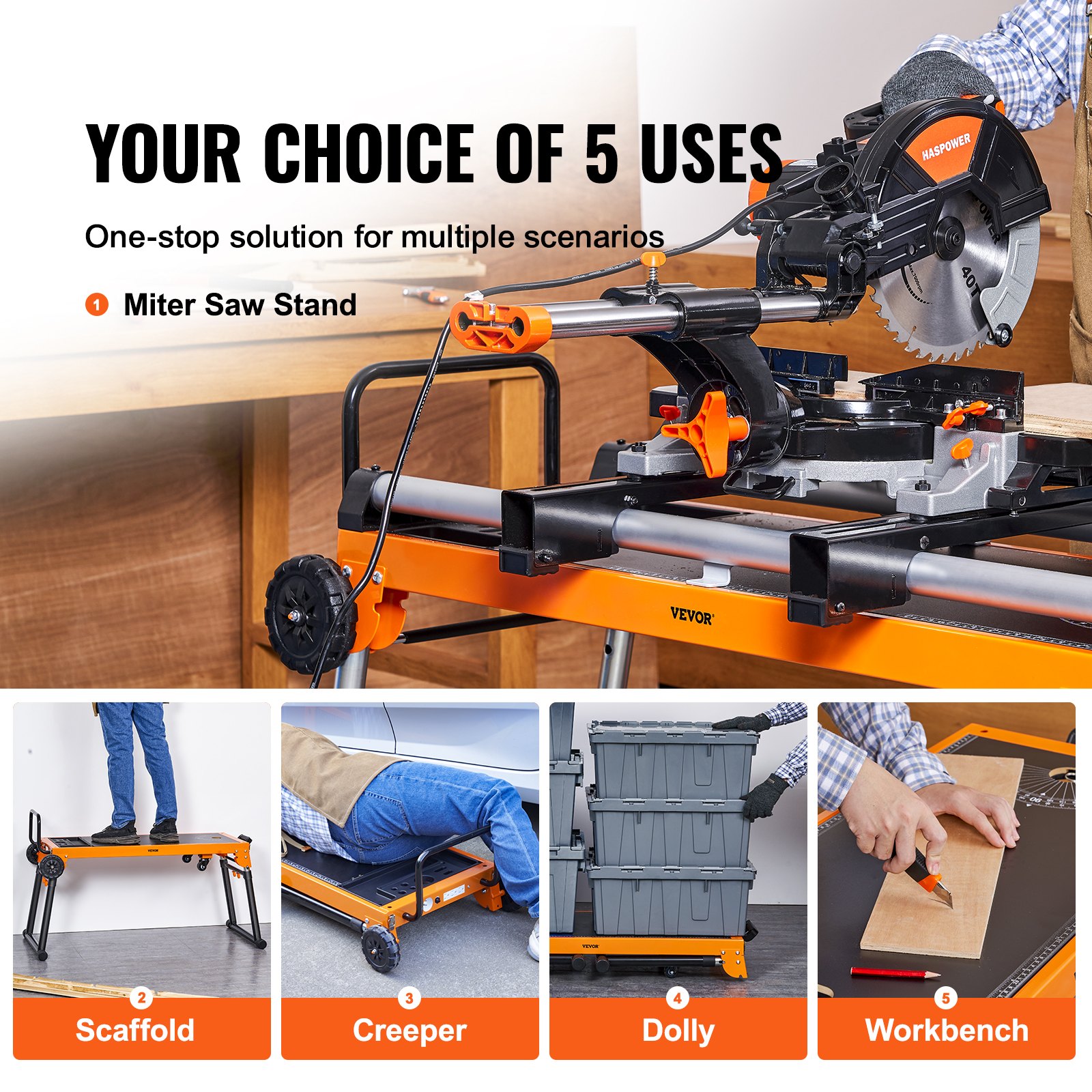 VEVOR 100in Miter Saw Stand with One-piece Mounting Brackets Sliding ...