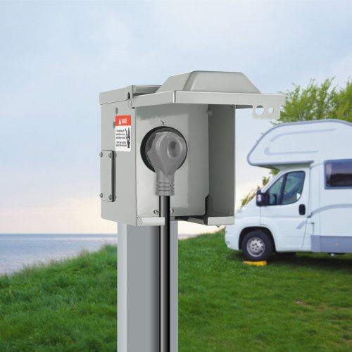 VEVOR 30 Amp RV Power Outlet Box, 125/250 Volt, Enclosed Lockable ...