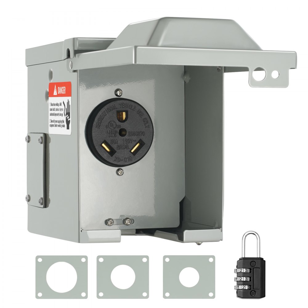 VEVOR 30 Amp RV Power Outlet Box, 125/250 Volt, Enclosed Lockable ...