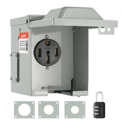 VEVOR 50 Amp RV Power Outlet Box, 125/250 Volt, Enclosed Lockable ...