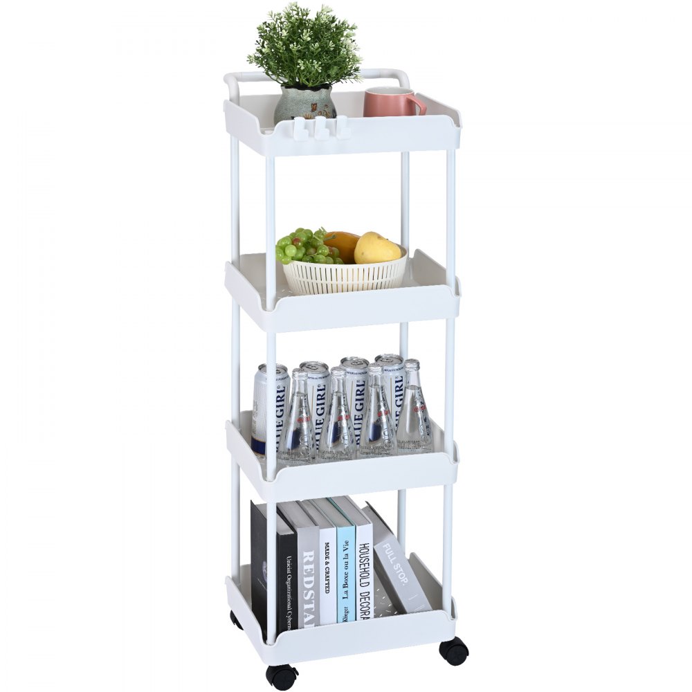 VEVOR 4-Tier Rolling Utility Cart, Kitchen Cart with Lockable Wheels ...