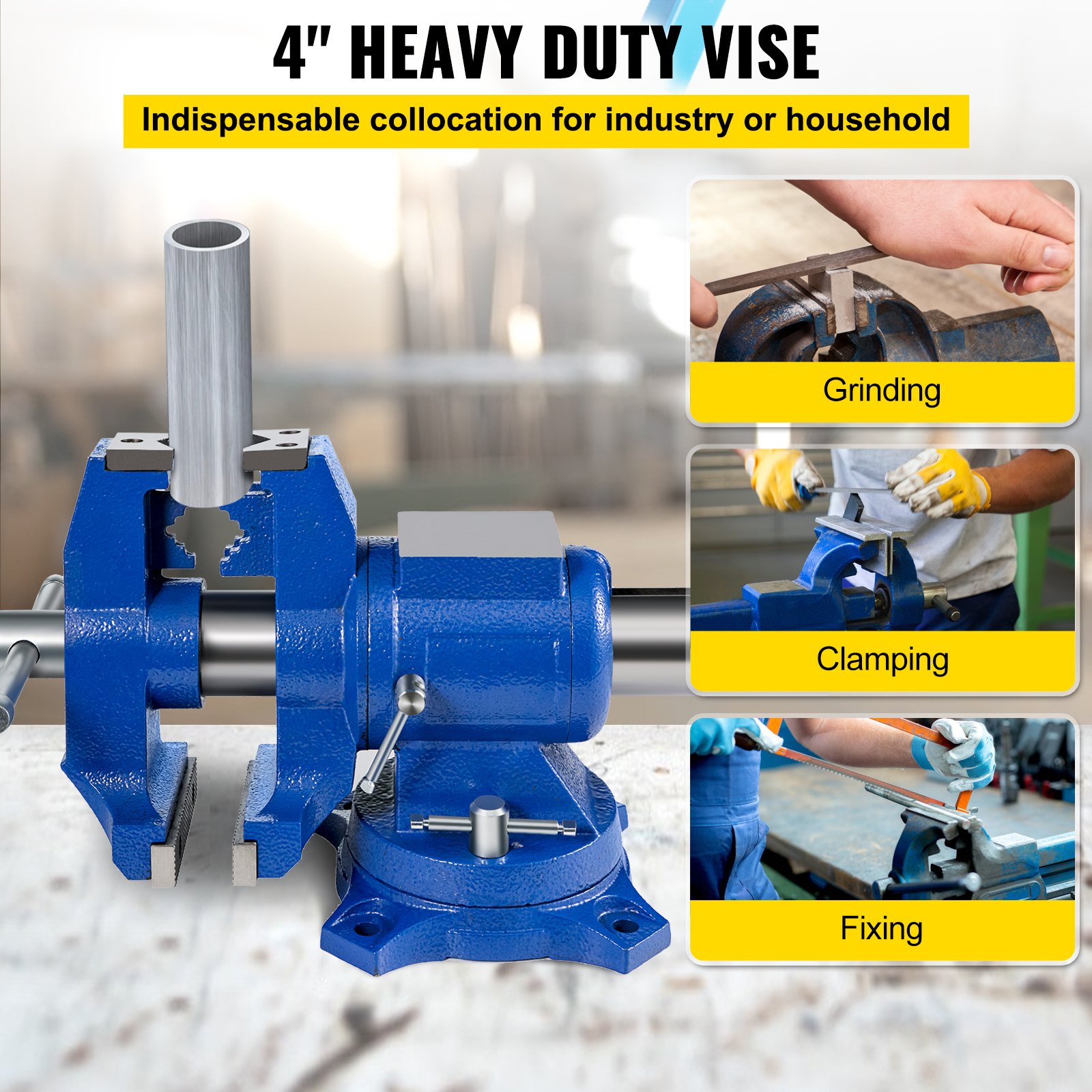 VEVOR 4" Heavy Duty Bench Vise , Double Swivel Rotating Vise Head/Body ...